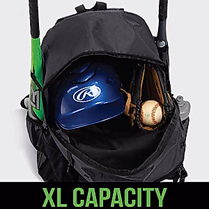 Athletico Advantage Baseball Bag - Baseball Backpack with External Helmet Holder for Baseball, T-Ball & Softball Equipment & Gear for Youth and Adults | Holds Bat, Helmet, Glove, Shoes (Black)