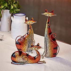 Aayla 16.15" H Metal Brown Cat Statue Sitting Adorable Cat Figurine Gift for Cat Lovers for Home Kitchen Decoration