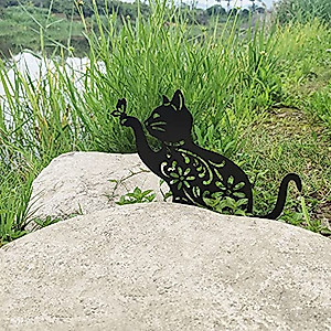 FASHAJI Cat Garden Decor, Metal Cat for Kitchen Outdoor, Yard Art Metal Cat Sculpture for Backyard Farm Patio Yard Lawn Home Decorations