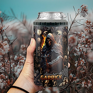 Personalized Skull Can Cooler 4 in 1 Holder Cup with Lid Customized Name Who Love Skulls 16oz Beer Drinking Gifts for Men Birthday Fathers Day