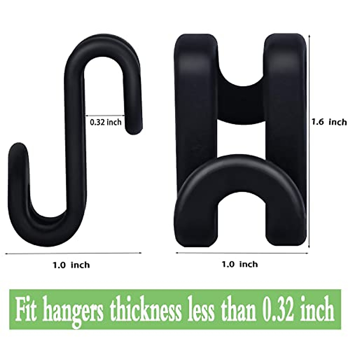 Clothes Hanger Connector Hooks 60 PCS, Hanger Extender Clips, Heavy Duty Plastic Connection Hooks, Space Saving Cascading Hanger Hooks for Organizer Closet, Black