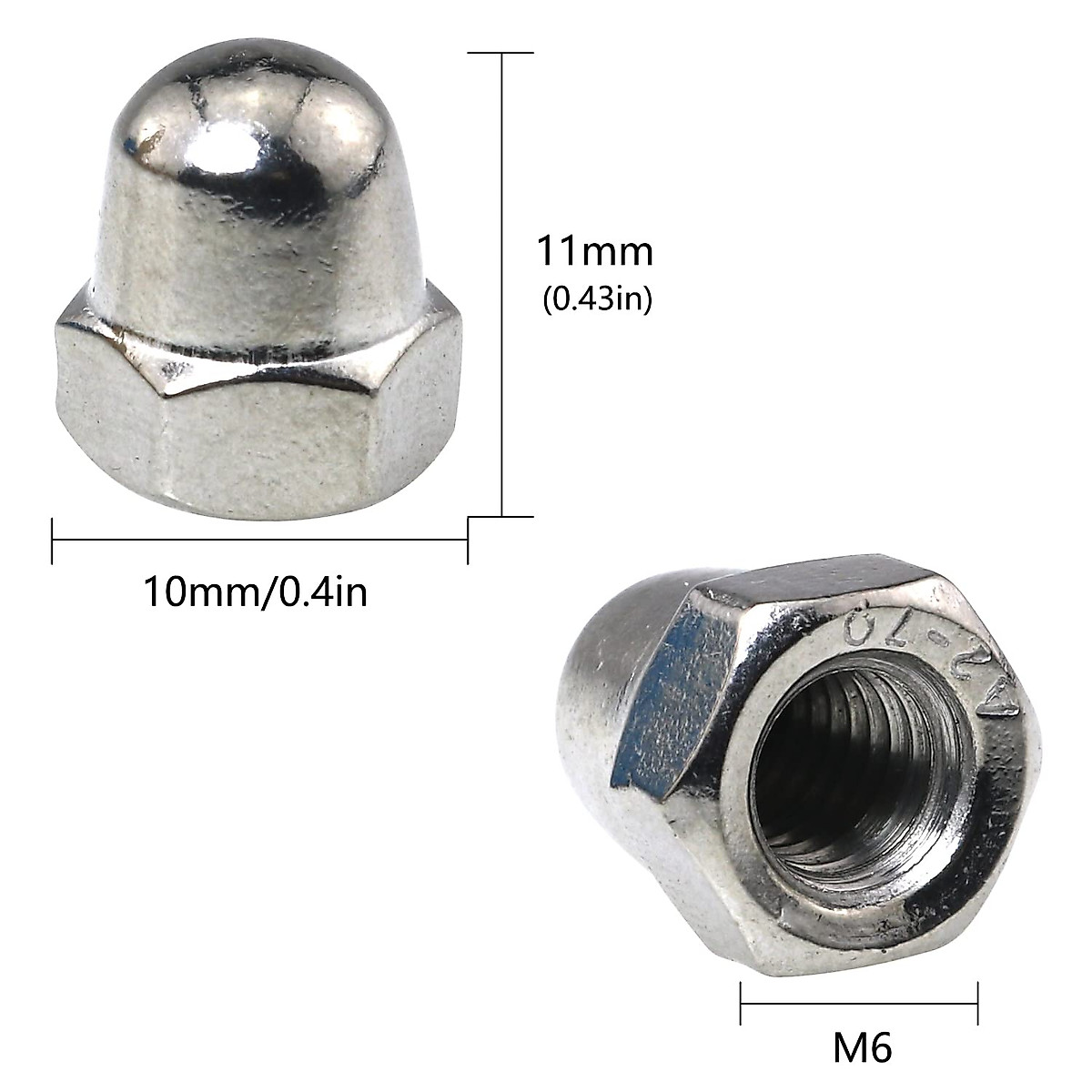 Acorn Nuts JianLing 25pcs Silver Tone 304 Stainless Steel Hex Nut Female Cap Decorative Cap Nuts Caps Covers M6 Acorn Nut