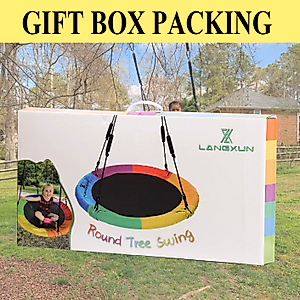 LANGXUN 40 Inch Rainbow Saucer Tree Swing for Kids and Adults, with Carabiners and Flags, 700 lb Weight Capacity, Steel Frame, Waterproof, Outdoor Swing Sets for Backyard