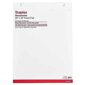 Staples 958103 Stickies Easel Pads 25-Inch X 30-Inch White 30 Sheets/Pad 2 Pads/Ct