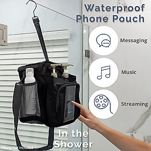 TERRA HOME Portable XL Shower Caddy Bag - College Dorm Room Essentials for Men, Women, Students - Foldable, Water Resistant with Hanging Keychain Hook and Shoulder Strap Shower Organizer Bag (Black)