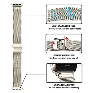 TRUMiRR Band Sets for Apple Watch Series 8 7 41mm Starlight Women, 2 Pack Solid Stainless Steel Watchband + Mesh Strap for iWatch SE Series 8 7 6 5 4 3 2 1 41mm 40mm 38mm