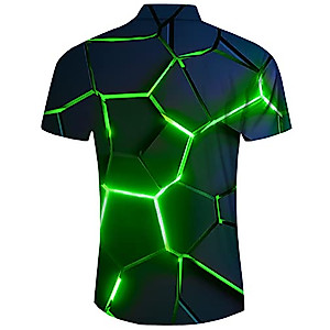 ALISISTER Men Shirt Flash Lava 3D Graphic Hawaiian Tropical Aloha Slimming Fit Tops Short Sleeve Button Down Collar Summer Beach Clothing