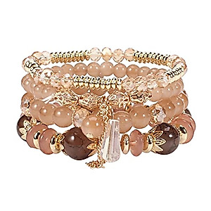 Bohemian Stackable Bead Bracelets for Women Stretch Multilayer Bracelet Set Multicolor Charm Jewelry 6 Sets