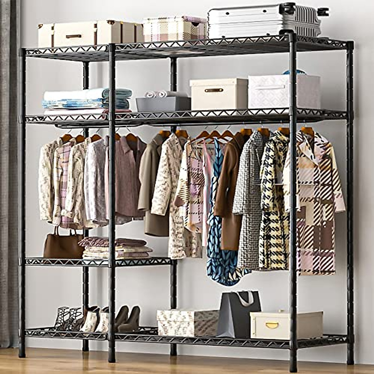 GMIULIG Metal Wire Heavy Duty Garment Rack Clothes Rack Clothing Racks for Hanging Clothes Wardrobe Hanging Clothes Portable Closet Organizer System Portable Closets for Hanging Clothes