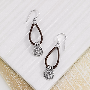 Silpada 'Medallion' Drop Earrings in Sterling Silver & Leather