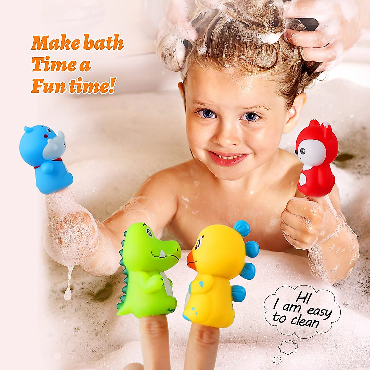 Vanmor Rubber Animal Bath Finger Puppets for Toddlers, Finger Puppets for Kids Easter Basket Stuffers Egg Fillers, Silicone Finger Toys for Baby Pinata Fillers Goodie Bag Fillers Party Favors