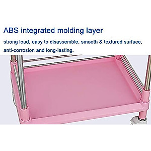 Medical Cart Household Utility Carts, Lab Cart Mobile Trolley Serving Equipment Mobile Beauty Salon Cart with Universal Wheel, Spa Hair Styling Rolling Trolley with Brake, Abs Utility Cart, Pink, S-54
