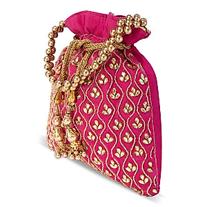Aheli Indian Potli Bags for Women Evening Bag Clutch Ethnic Bride Purse with Drawstring (P27RP)