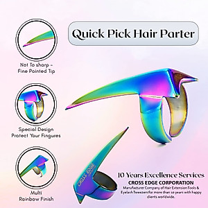 Cross Edge Pro Hair Parting & Sectioning Rings - Stainless Steel Finger Braiding Pick Tools Installation of Remy Human Extensions Styling (Multi Rainbow Titanium Color)