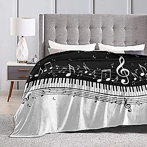 Piano Music Notes Black and White Soft Throw Blanket All Season Microplush Warm Blankets Lightweight Tufted Fuzzy Flannel Fleece Throws Blanket for Bed Sofa Couch 50"x40"