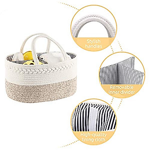 WHATWEARS Baby Diaper Caddy Organizer, Portable Diaper Caddy Basket for Baby Boys and Girls, Cotton Rope Diaper Basket Organizer - Baby Basket with Compartments (Yellow)