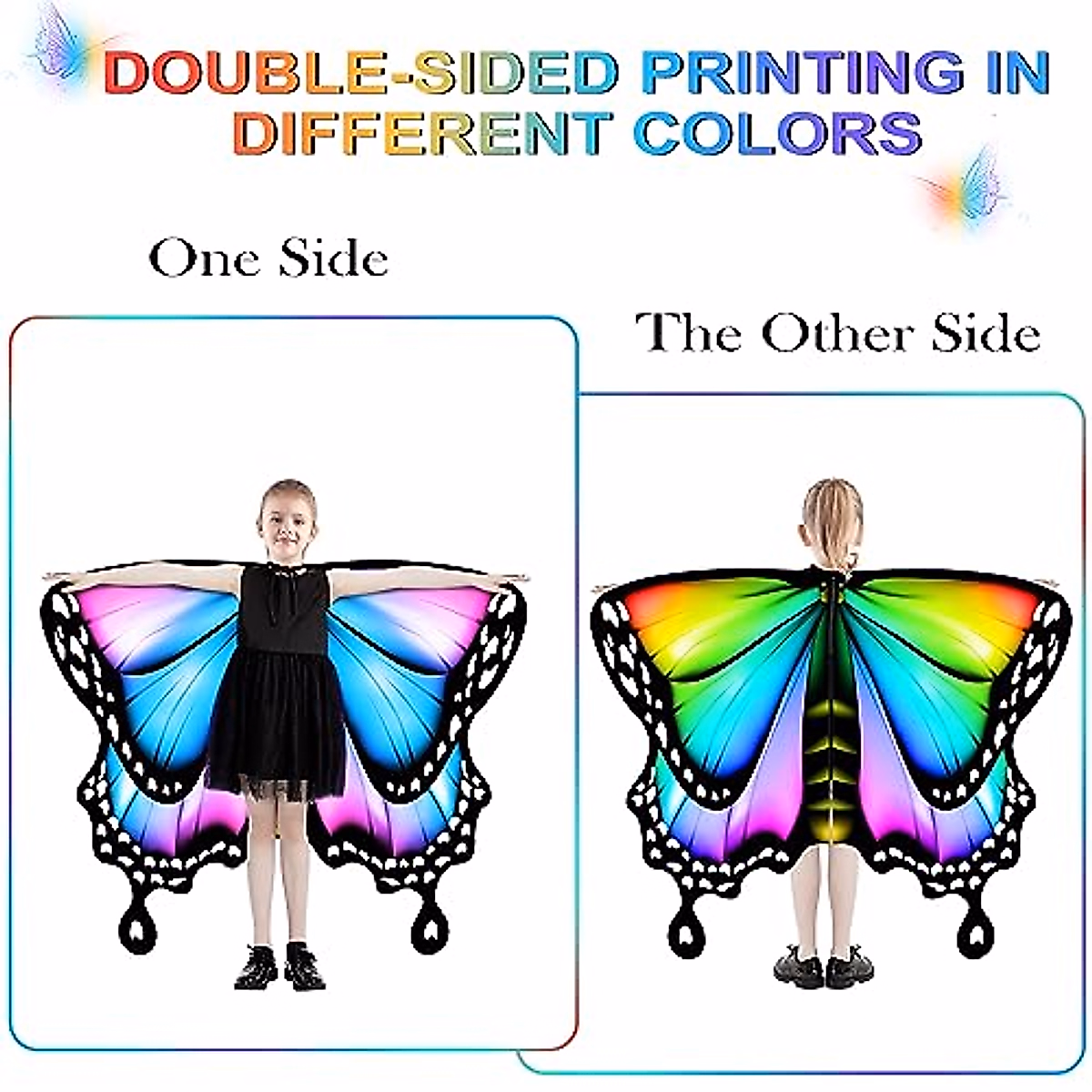 LYL. Ling Butterfly Wings For Girls, Double-Sided Fairy Wings, Kids Halloween Butterfly Costumes, 3PCS Butterfly Cape Set.