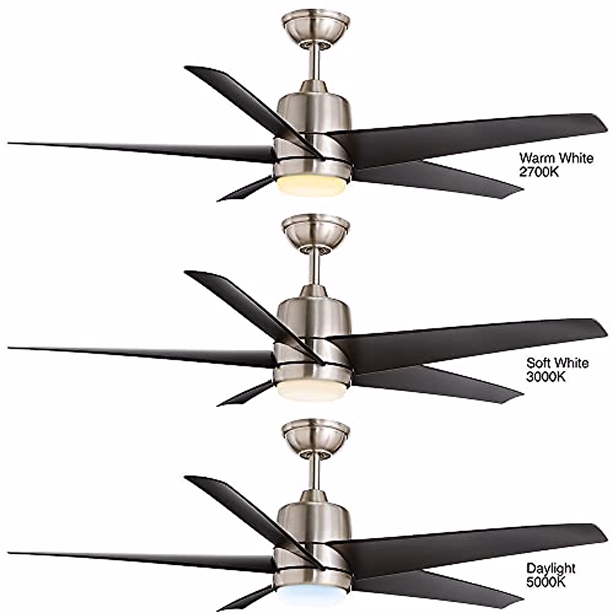 Hampton Bay Mena 54 in. White Color Changing Integrated LED IndoorOutdoor Brushed Nickel Ceiling Fan with Light Kit and Remote