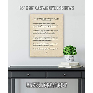 The Tale of Two Wolves Cherokee Poster - Canvas or Poster Native American Book Page Print - Great Motivational and Inspirational Gift for Home and Office Native American Decor for Home