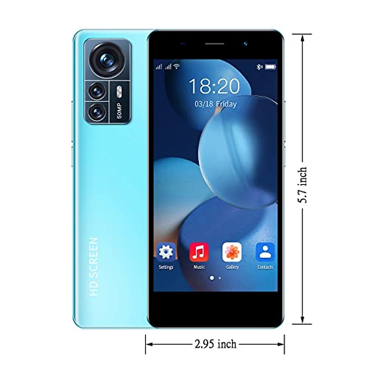 Unlocked Smartphones, HD Full Screen Smart Phone, Dual SIM & Camera Unlocked Cell Phone, 5.0-inch Water Drop Screen Touch Screen Mobile Cell Phone, 2GB RAM+8GB ROM, Android 5.1 (Blue)