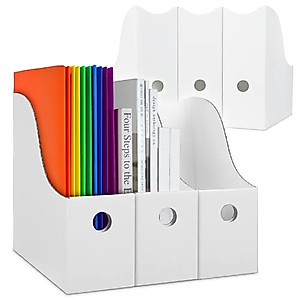 Dunwell White Magazine File Holder (6 Pack) - Sturdy Cardboard Magazine Holder, Vertical File Folder Holder, Magazine Holder for Desk, Office or Classroom Book Organizer, Paper Book Bins