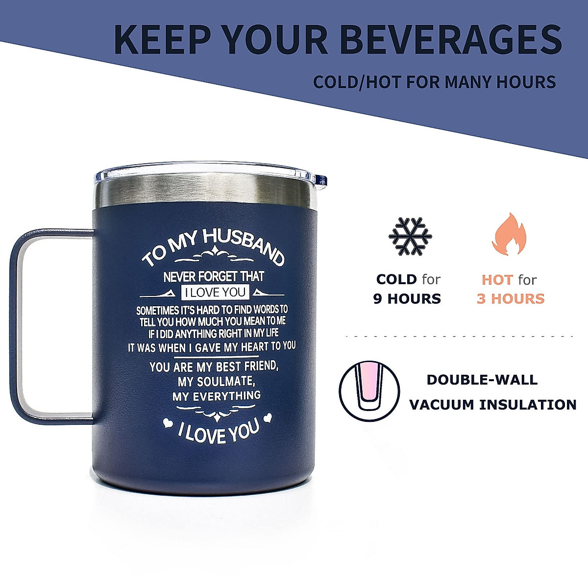 CHIUTUUY Personalized Gifts for Men, 14 OZ Stainless Steel Double Wall Insulated Coffee Mug/Tumbler with Lid and Straw, Funny Gifts for Him on Birthday, Anniversary, Valentine's Day (For Husband)