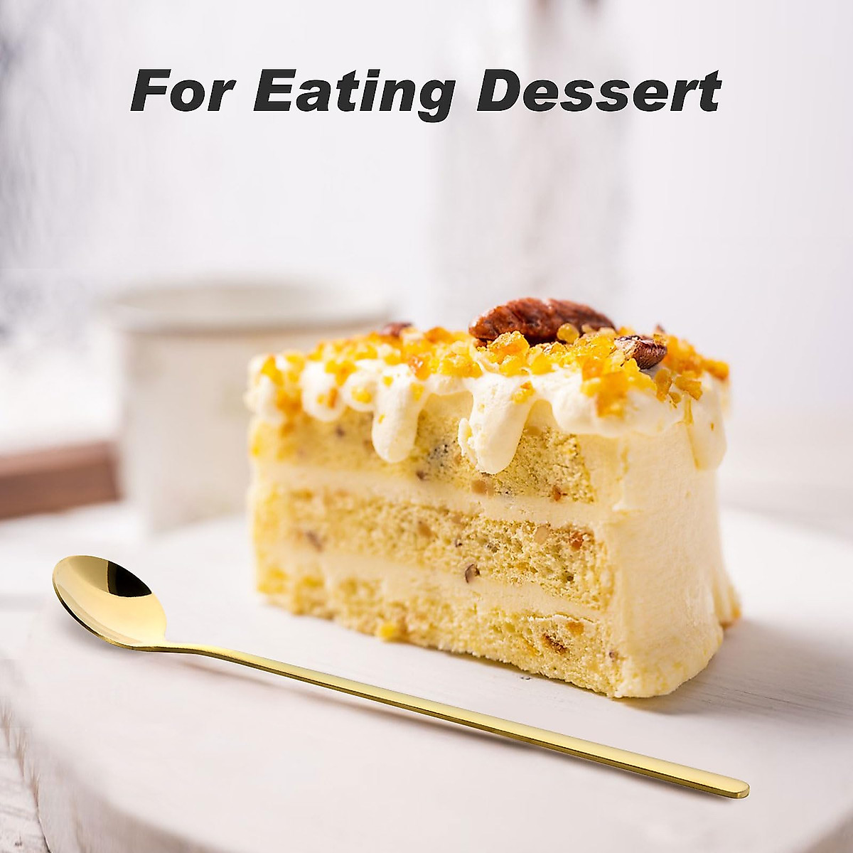 YALLMISYWELL Upgraded Coffee Spoons, 8PCS 6.6Inches Espresso Spoons, Stirring Spoons, Gold Teaspoons, Tea Spoons Long Handle, Ice Tea Spoons, 304 Stainless Steel Dessert Spoons