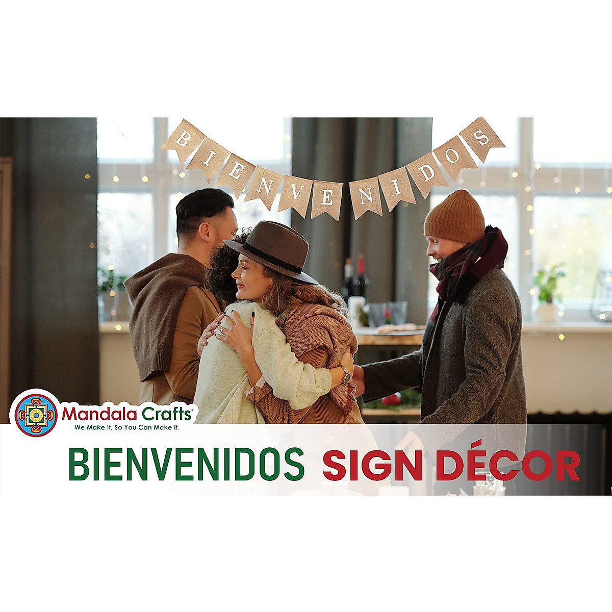 Mandala Crafts Burlap Bienvenidos Sign Decor, Bienvenidos Banner en Español, Rustic Bienvenidos Welcome Sign for Classroom Backdrop Porch Party Decorations