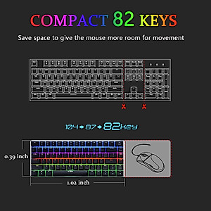 LexonElec AK33 RGB Mechanical Gaming Keyboard,82 Keys Mini Compact Computer Keyboard,20 LED Backlit Black Switch Waterproof Ergonomic Keyboard for PC Laptop Mac,Xbox,PS4,PS5(Black RGB)
