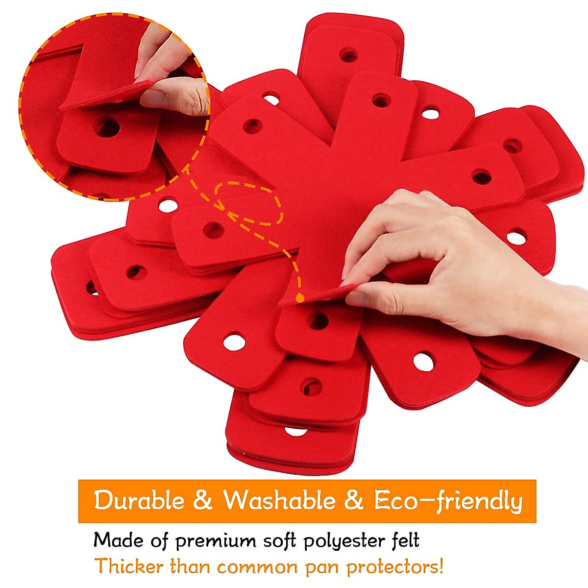 BYKITCHEN Pot Pan Protectors, Larger & Thicker Red Stacking Pot Protectors, Set of 8 and 4 Different Sizes, Pan Pot Separator Pads for Stacking and Protecting Your Cookware(10/12/14/16inch)