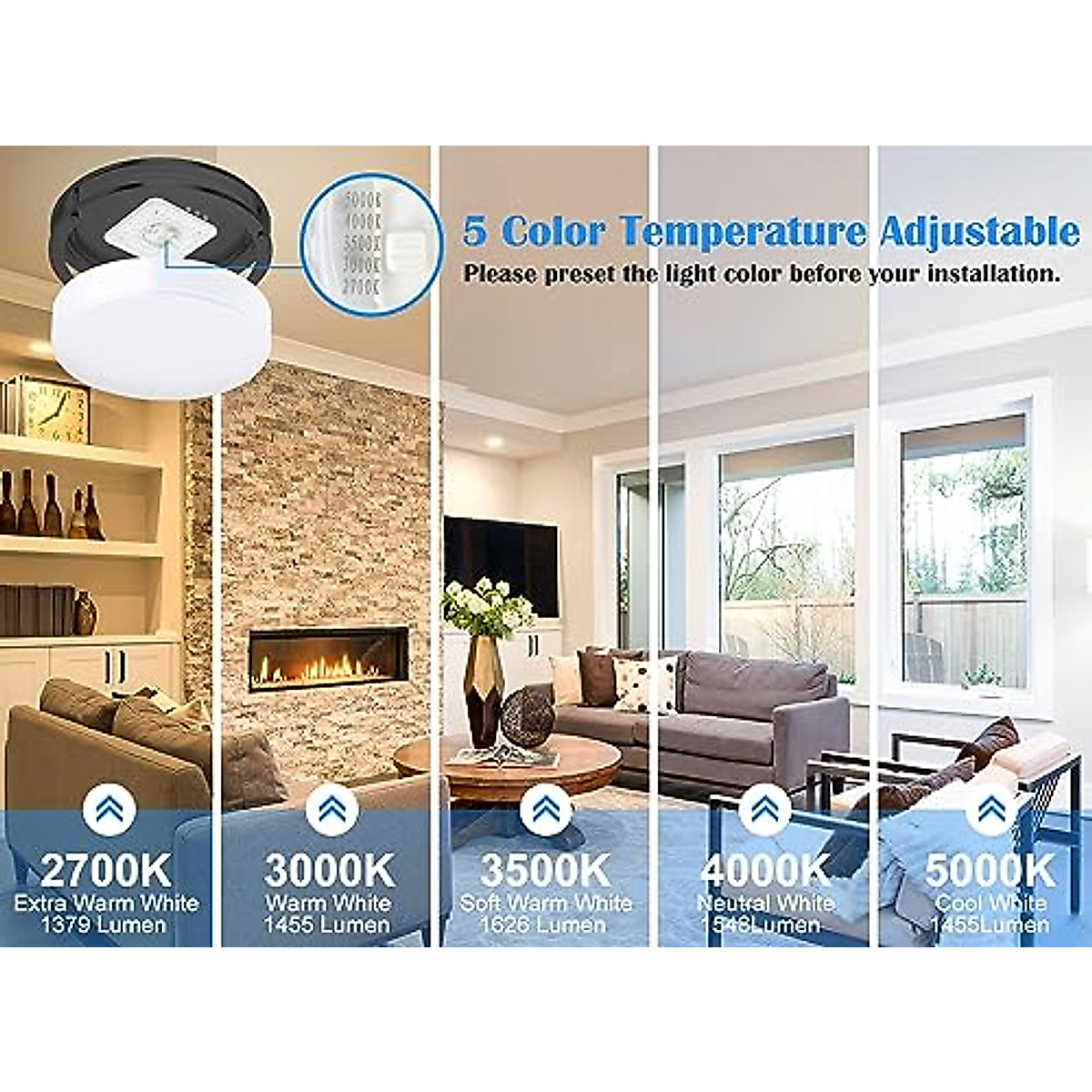 2 Pack Black Ceiling Light, 13 Inch Flush Mount LED Ceiling Light, Kids Bedroom Lighting with 5CCT(2700K/3000K/3500K/4000K/5000K Adjustable), 23W, CRI80 Eye Caring Illumination, ETL Listed