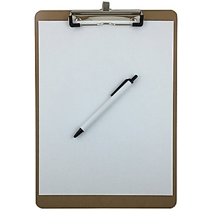 Pen Holder Clipboard, Letter Size, Low Profile Clip, Hardboard Single (Pen Included)