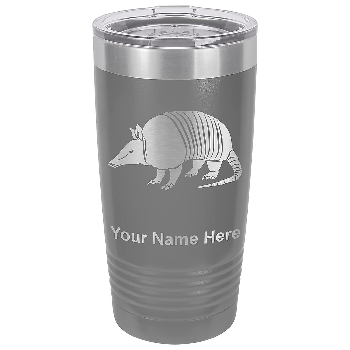 LaserGram 20oz Vacuum Insulated Tumbler Mug, Armadillo, Personalized Engraving Included (Gray)