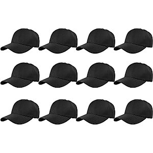 Gelante Plain Blank Baseball Caps Adjustable Back Strap Wholesale LOT 12 Pack- 001-Black