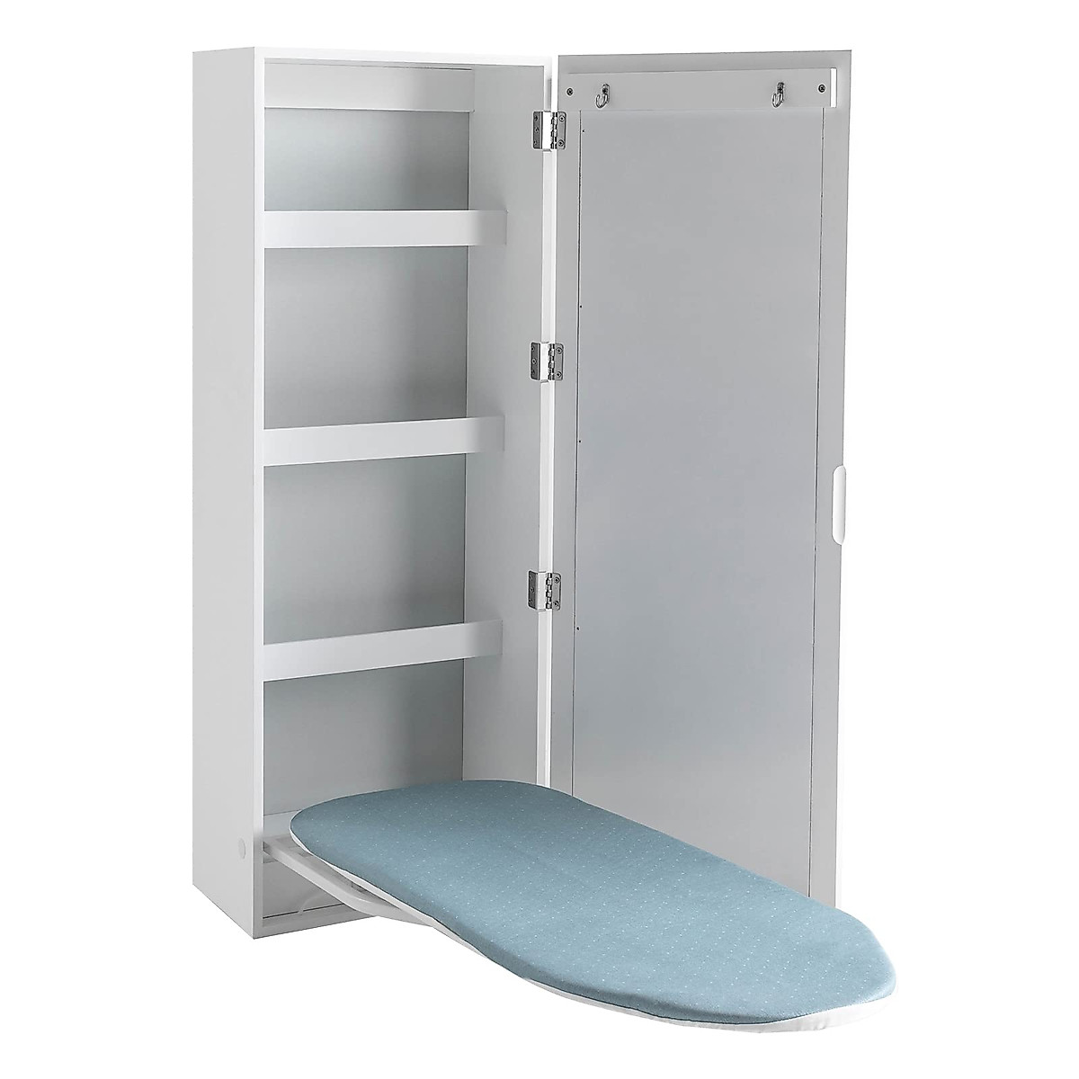 HuaShuani Wall Mounted Ironing Board with Storage Cabinet, Built in Ironing Board & Folding Support Leg/Swivel Ironing Board, Wall-Mounted Mirrors for Home, Apartment & Small Spaces, White