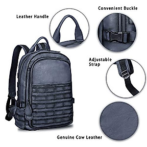 IVTG Genuine Leather Large Backpack for Men Vintage Laptop Knapsack Purse Rucksack Daypack High Capacity for Travel Bag (Gray)