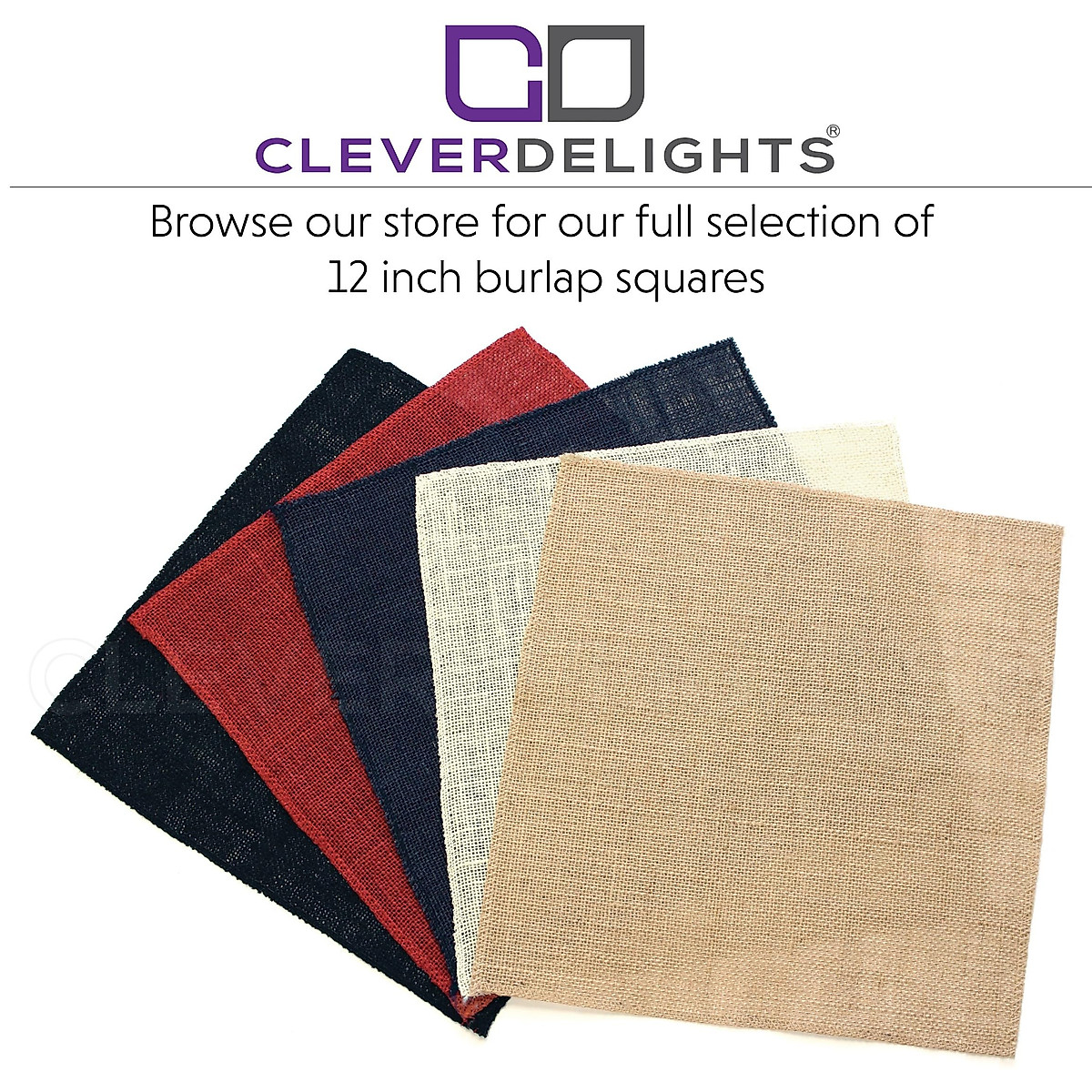 CleverDelights 12 Inch Burlap Squares - 4 Pack - Premium Jute Burlap Fabric - Finished Edges - 12" x 12"