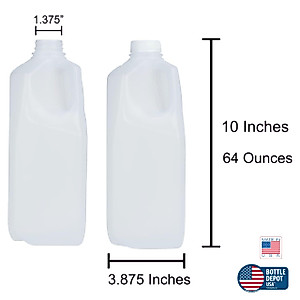 BOTTLE DEPOT USA [12 Pack] Half Gallon Jugs Bottles (64 oz) with Tamper Evident White Caps – Great for Homemade Juices, Milk, Smoothies, Tea and Other Beverages - Food Grade BPA Free