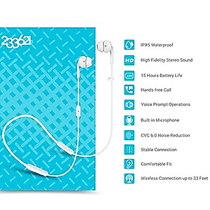 233621 Wave Bluetooth Neckband Headphones, 15 Hrs Playtime Stereo Wireless Earbuds with CVC 8.0 Call Noise Cancellation Microphone, 10.7 mm Drivers, IPX5 ​Waterproof & Skin-Friendly (Black)