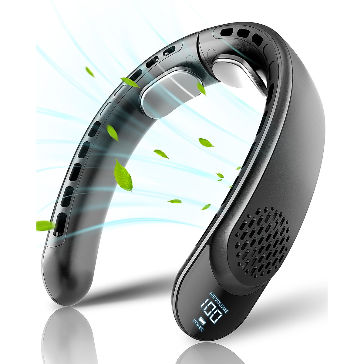 ASNUG Bladeless Neck Fan, 4 Turbo Portable Neck Fan, 4000 mAh Battery Operated, USB Rechargeable Personal Fan, 3 Speeds, 360° Cooling Airflow, LED Display, Wearable Fan for Home, Office, Travel