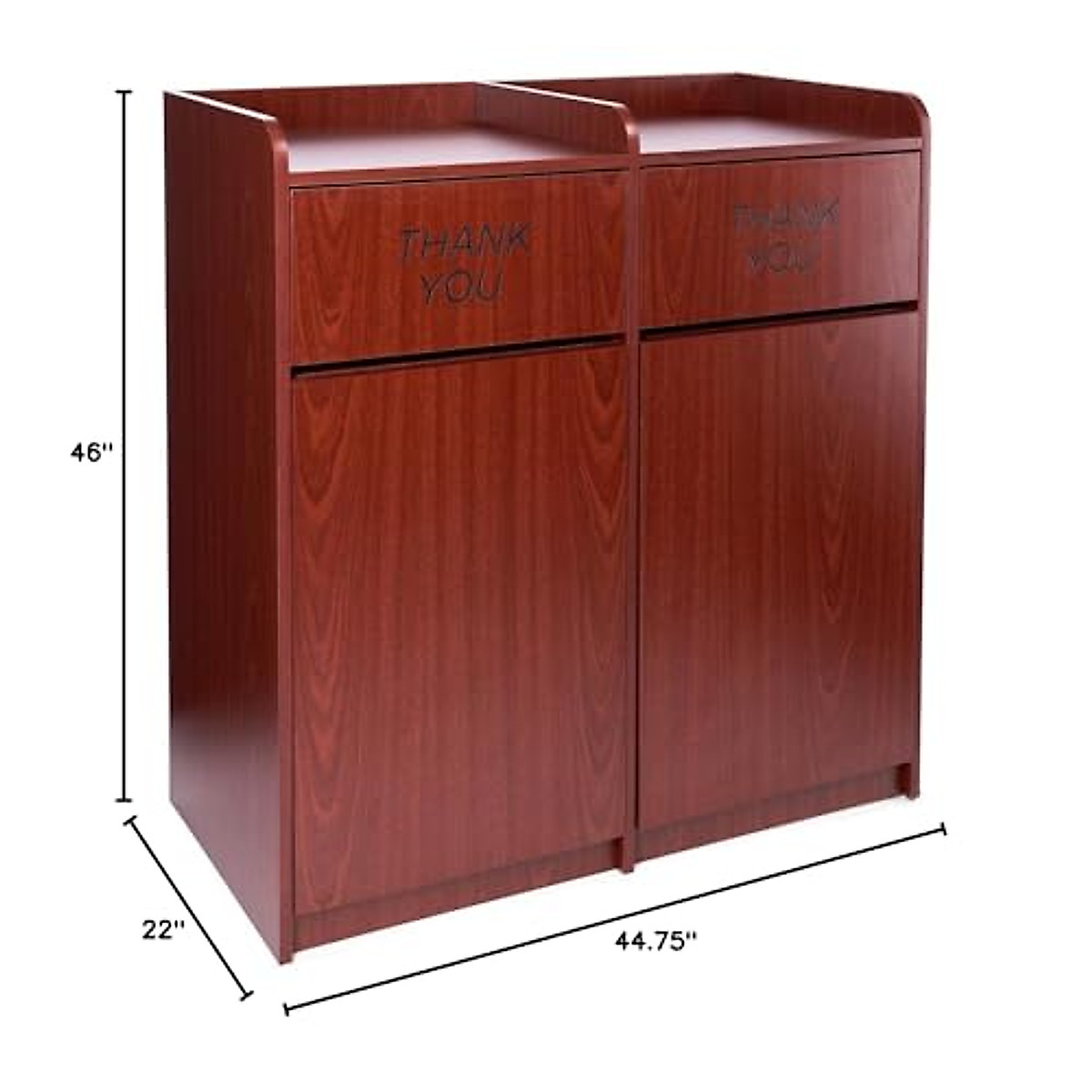 Displays2go Trash Receptacle for (2) 36 Gallon Bins, Thank You Message - Mahogany (LCKDPZSSSM2)