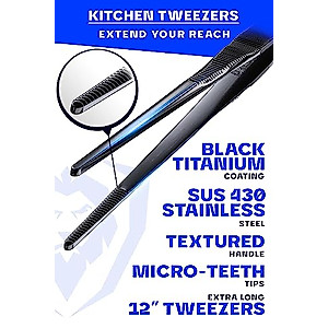Dalstrong Professional Cooking Kitchen Tweezers - 12 inch - High-Precision Tweezer Tongs - Black Titanium Coating - BBQ, Plating, Multi-use - Stainless Steel - Culinary Fine Use - Kitchen Tongs