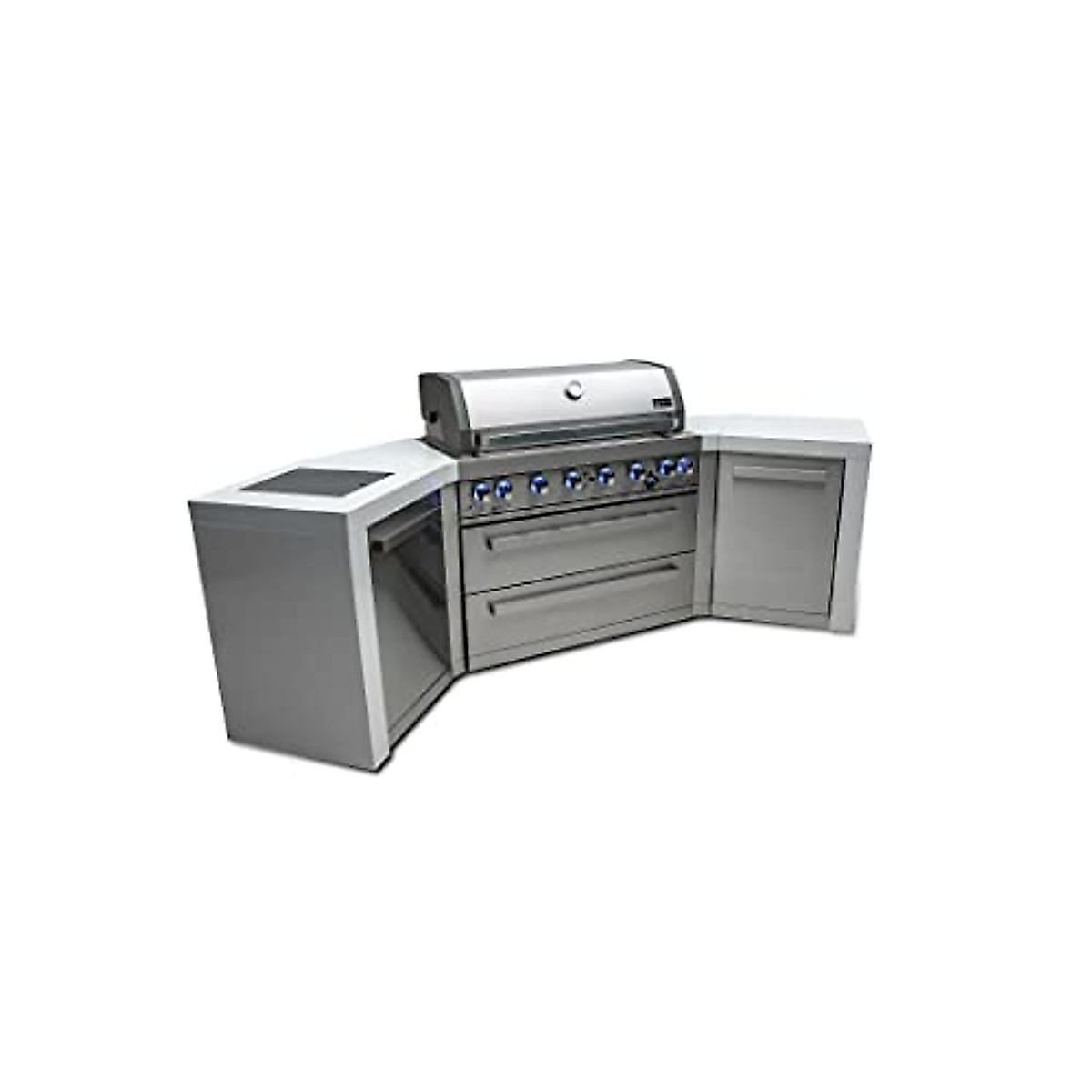 Mont Alpi 44-Inch MAi805-D45 Deluxe 45 Degree 6-Burner 115000 BTU Deluxe Stainless Steel Island Outdoor Kitchen Gas Barbecue Grill w/Granite Countertops & Sides + Storage Drawers & Cabinets