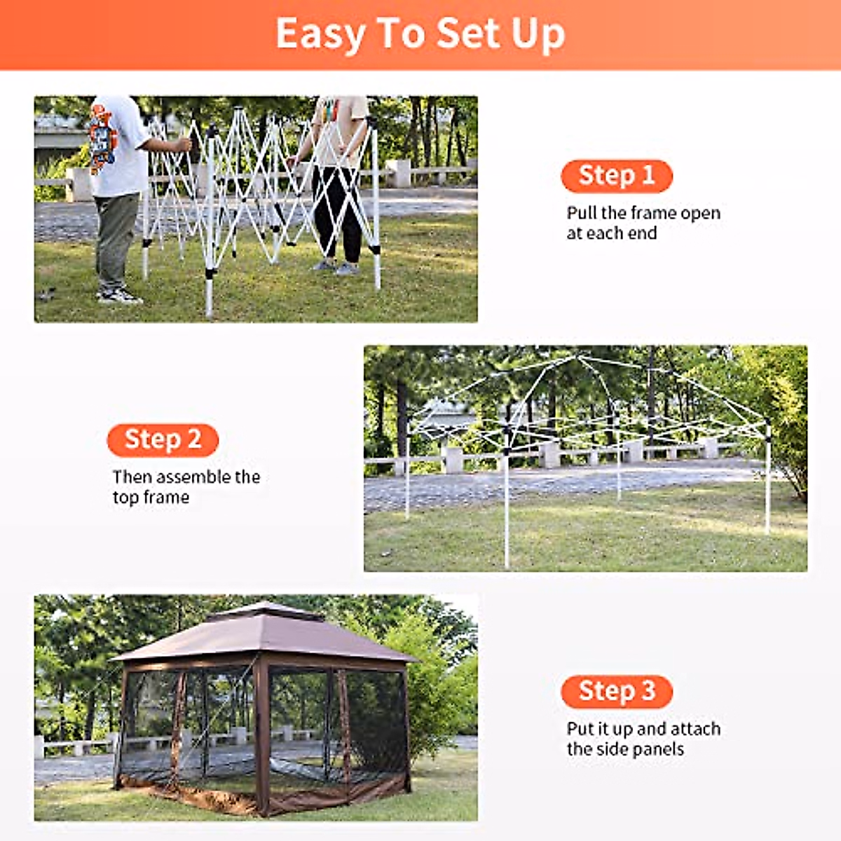 10'x10' Pop Up Gazebo Outdoor Canopy Gazebo Patio Canopy Gazebo with Mosquito Netting Double Roof Tops for Outdoor Garden Backyard and Patio,Brown