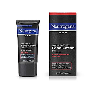 Neutrogena Triple Protect Men's Daily Face Lotion with Broad Spectrum SPF 20 Sunscreen, Moisturizer to Fight Aging Signs, Soothe Razor Irritation & Relieve Dry Skin, 1.7 fl. oz (Pack of 3)