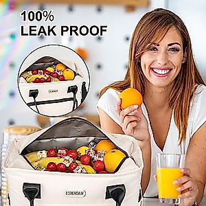 ESMNOAN Lunch Bag Women,13L Large Insulated Lunch Box for Women,Leak Proof Lunch Cooler Bag with Bottle Holder,Womens Lunch Bag,Adult Lunchbox for Work Picnic Beach,Beige