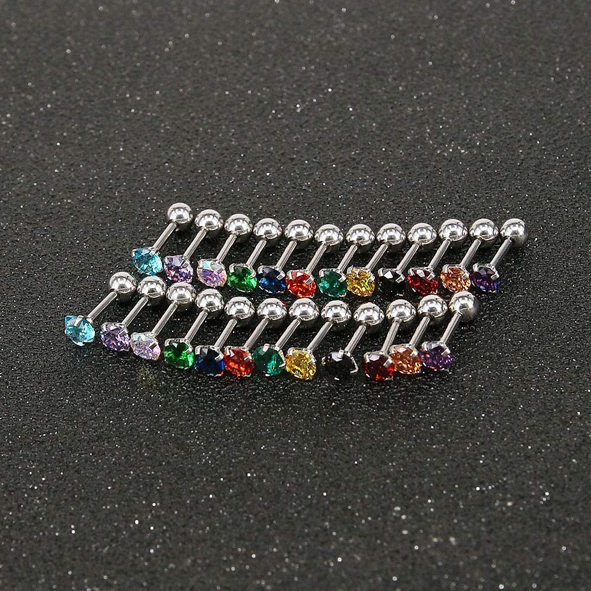 ZS 12 Pairs CZ Ear Stud Mixed Colors Cartilage Earrings Set Stainless Steel Barbell Studs Earrings Helix Tragus Piercing (Ball Backs,16g(1.2mm))