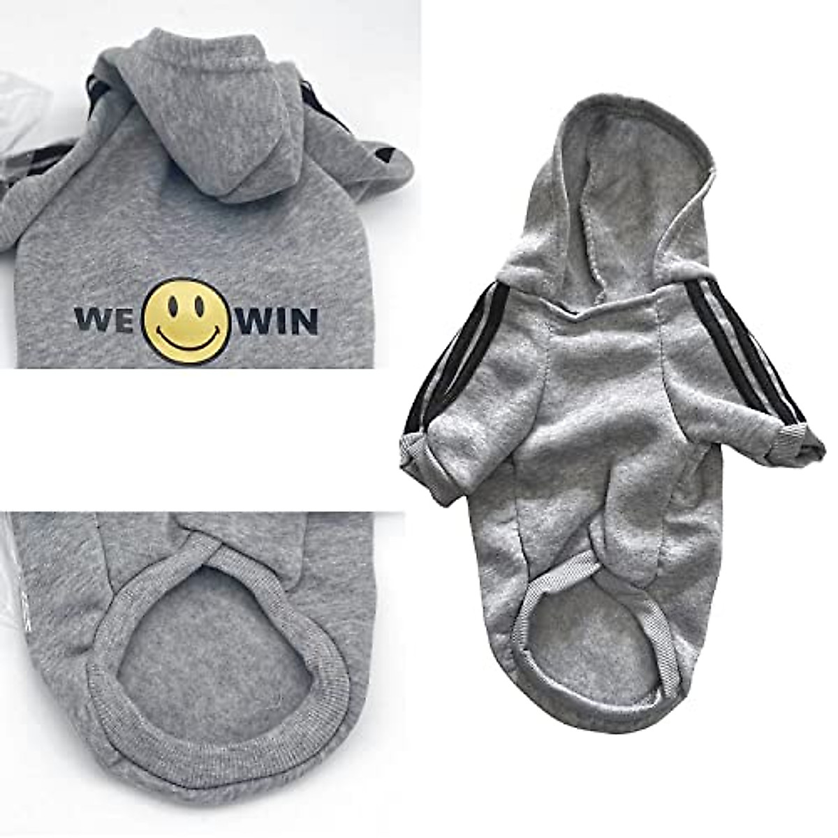 Pet Cat Dog Clothes Hoodie Tracksuit Jacket Winter Sweater Cute Outfit 2-Legs Style Grey for Puppy Small to Medium Dogs Boy and Girl (Medium)