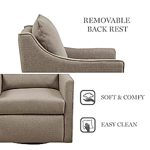Martha Stewart Modern Swivel Chairs For Living Room, 360 Degree Metal Base Stand, Upholstered Pipped Swivel Accent Chair, Removable Pillow And Cushion Bedroom Armchair, Pre Assembled - Taupe Christian