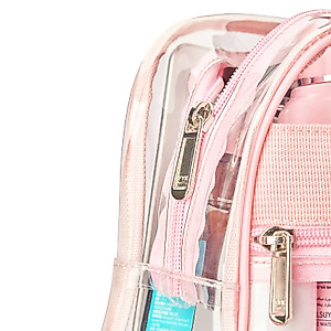 Premium Large Clear Makeup Cosmetic Toiletry Organizer Bag, Clear Tote Bag Stadium Approved, Mini Clear Purse for Gym, Work, Travel or Concert (Pink)